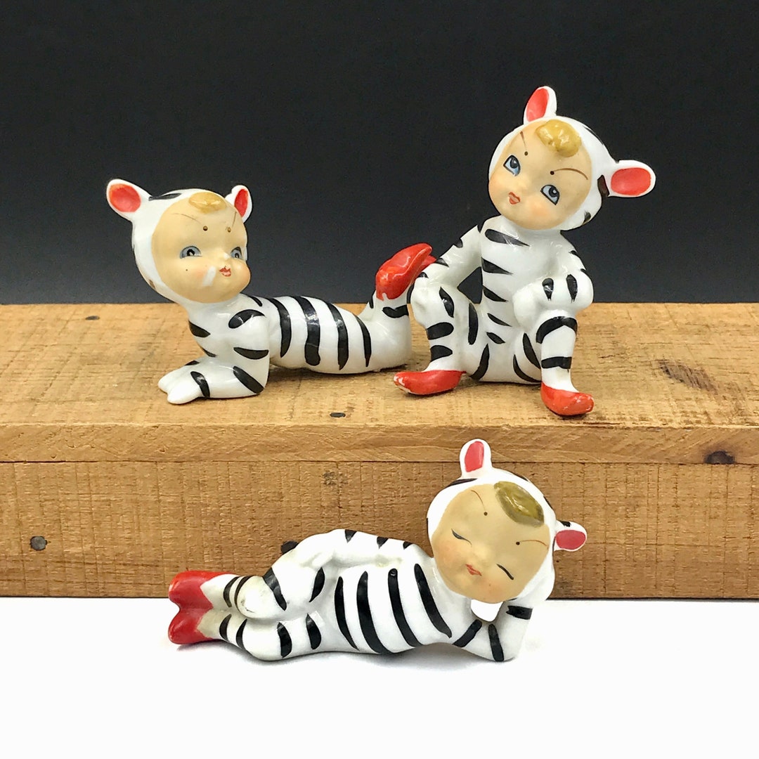 Vintage Ceramic Pixie Figurines: Zebra Pajamas, Set of 3, Japan - Etsy