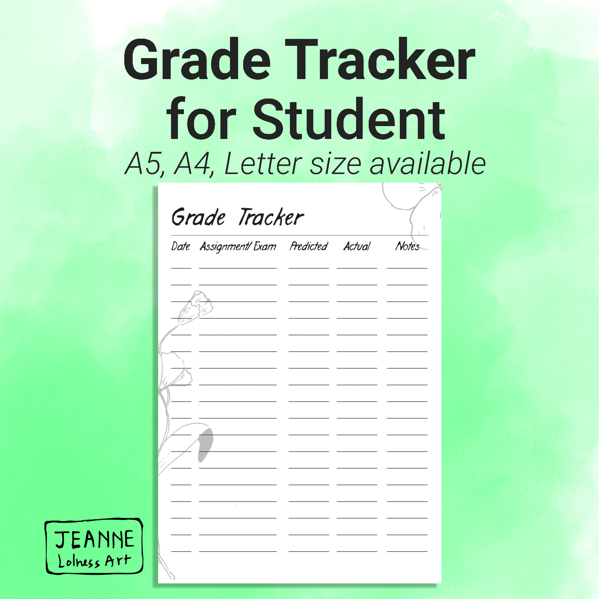 Grade Tracker Printable Grade Log Sheet for Student | Etsy