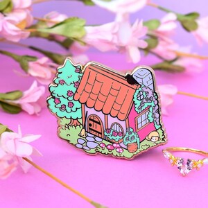 Spring Cottage Enamel Pin | 1.6" Tall | Cute Pastel Accessory - Etsy