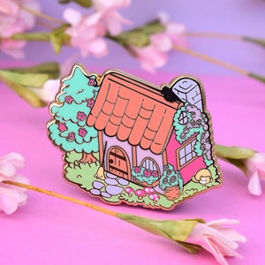 Spring Cottage Enamel Pin | 1.6" Tall | Cute Pastel Accessory - Etsy