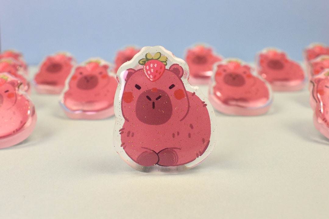 Strawberry Capybara Acrylic Pin | 1.5" Tall | Cute and Sweet Accessory ...