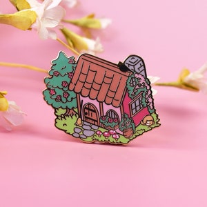 Spring Cottage Enamel Pin | 1.6" Tall | Cute Pastel Accessory - Etsy