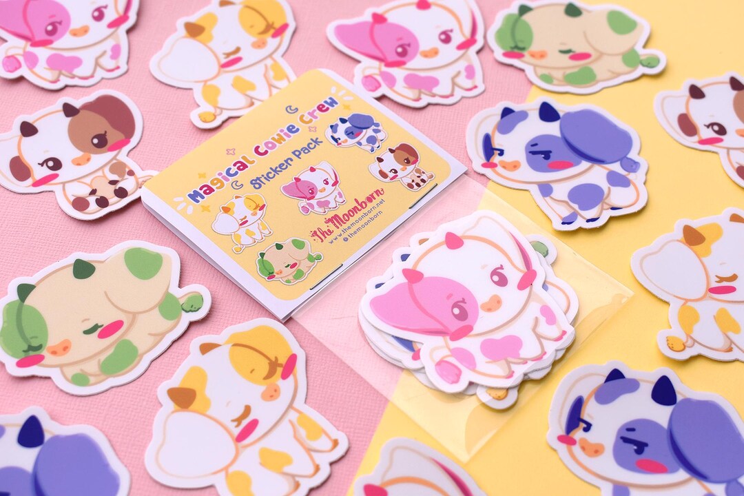 Magical Cowie Crew Sticker Pack | Five 2.25" Adorable Cat Stickers - Etsy