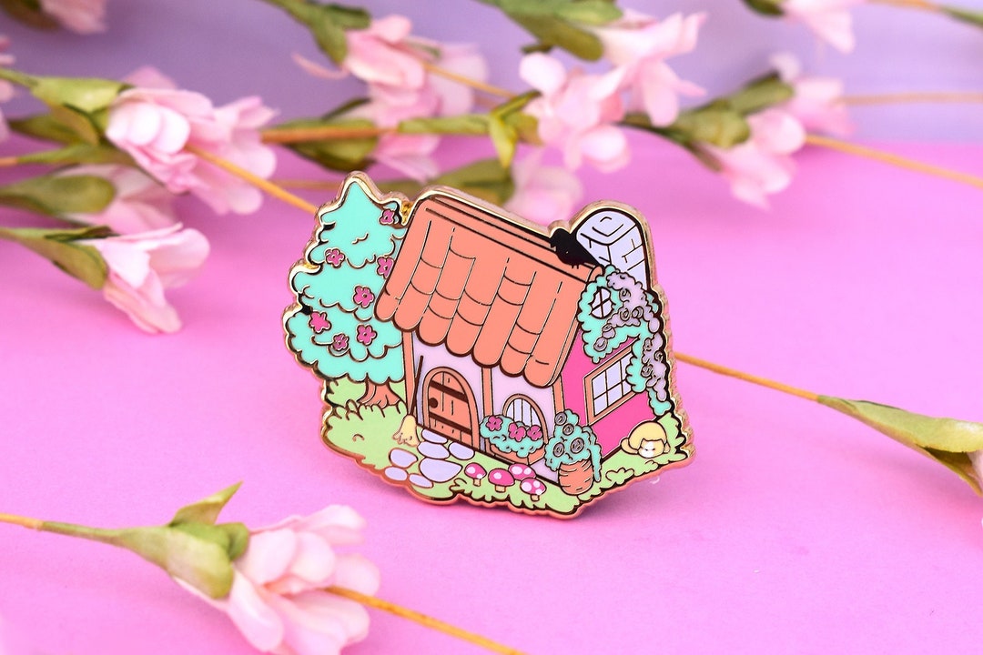 Spring Cottage Enamel Pin | 1.6" Tall | Cute Pastel Accessory - Etsy