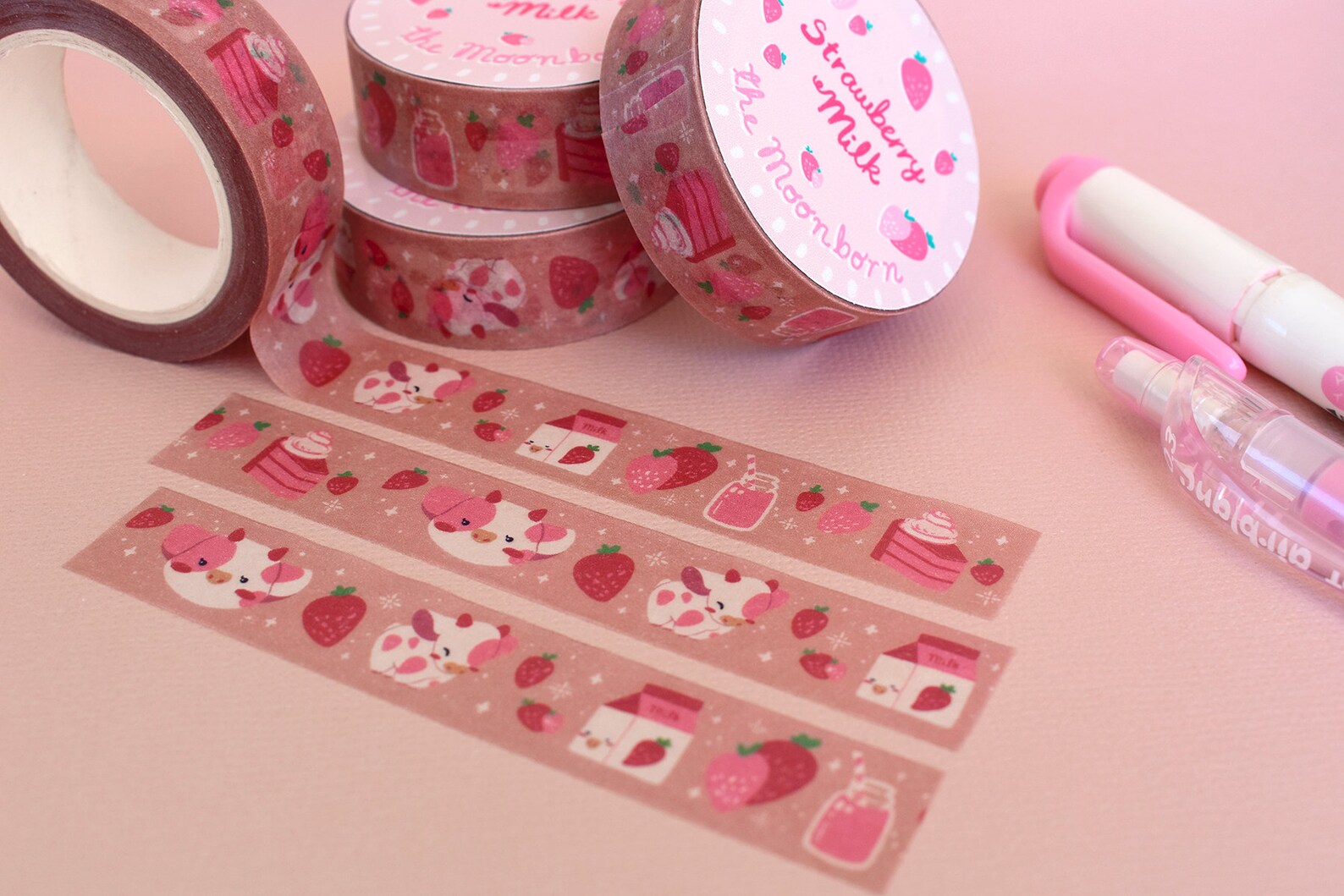 Strawberry Milk Cow Pink Washi Tape | Decoration for Gift Wrap ...