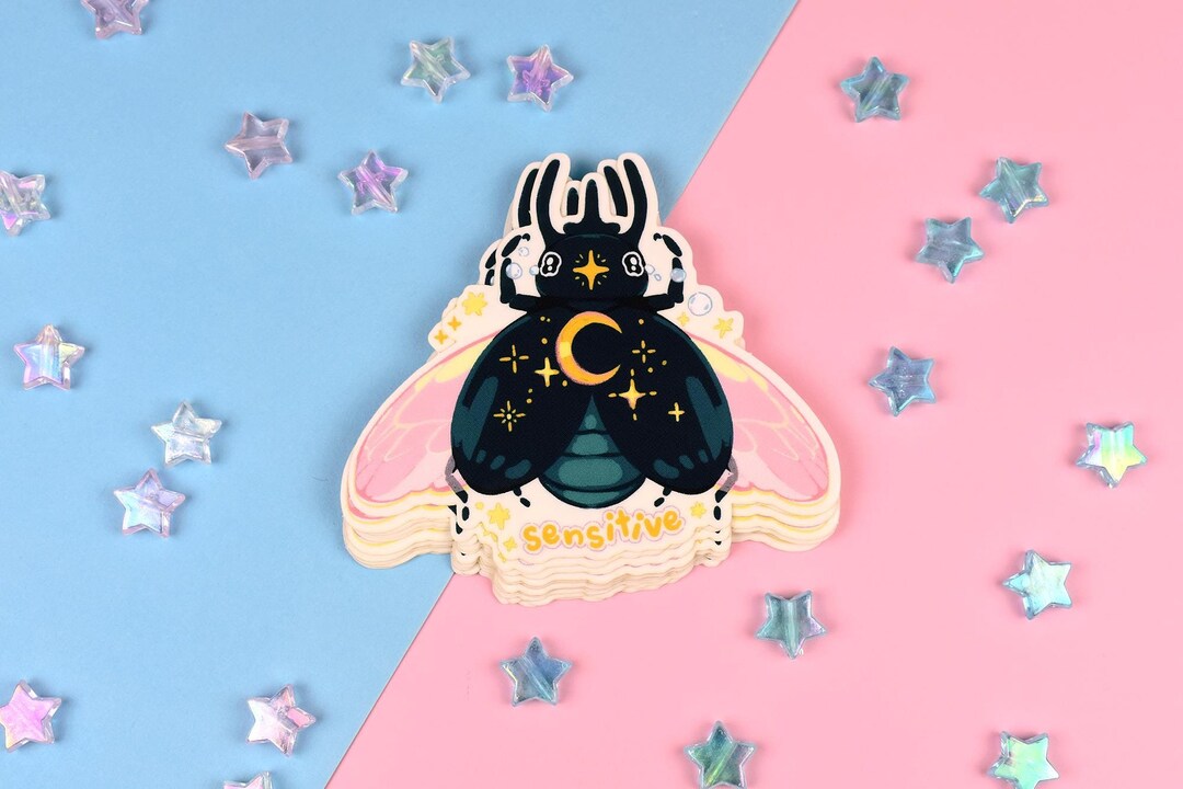 Sensitive Beetle Sticker: Crying Eyes, Starry Pattern - 3" - Etsy