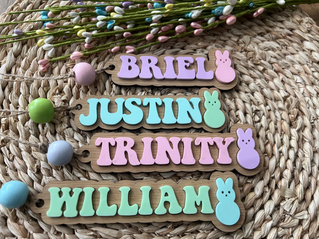 Personalized Easter Bunny Name Tag – Custom 3D Acrylic Peeps Name ...