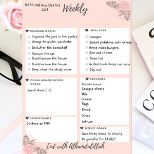 Islamic Weekly Planner Including a Salah Checklist, Meal Plan, Grocery ...