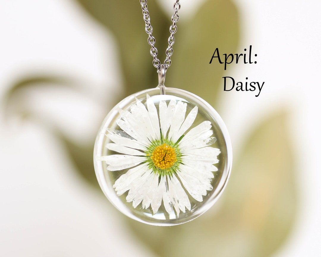 April Birth Flower Necklace, Real Daisy Flower Necklace, April Birthday ...