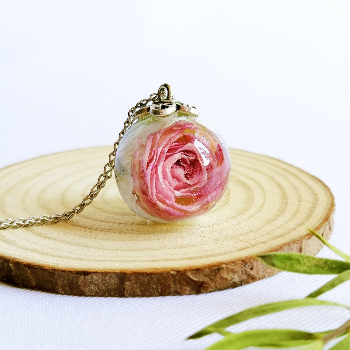 Light pink rose necklace Real Rose necklace Pink rose bud | Etsy