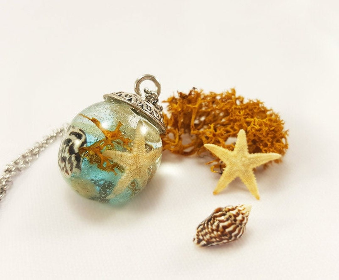 Ocean Pendant Necklace, Real Starfish and Seashell Necklace, Sea Theme ...