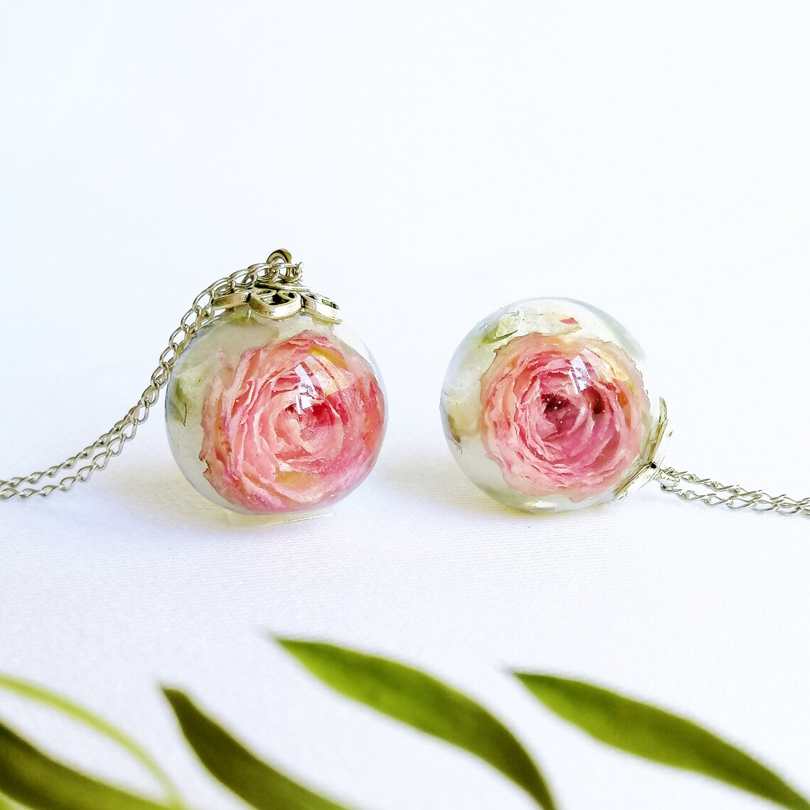 Light pink rose necklace Real Rose necklace Pink rose bud | Etsy