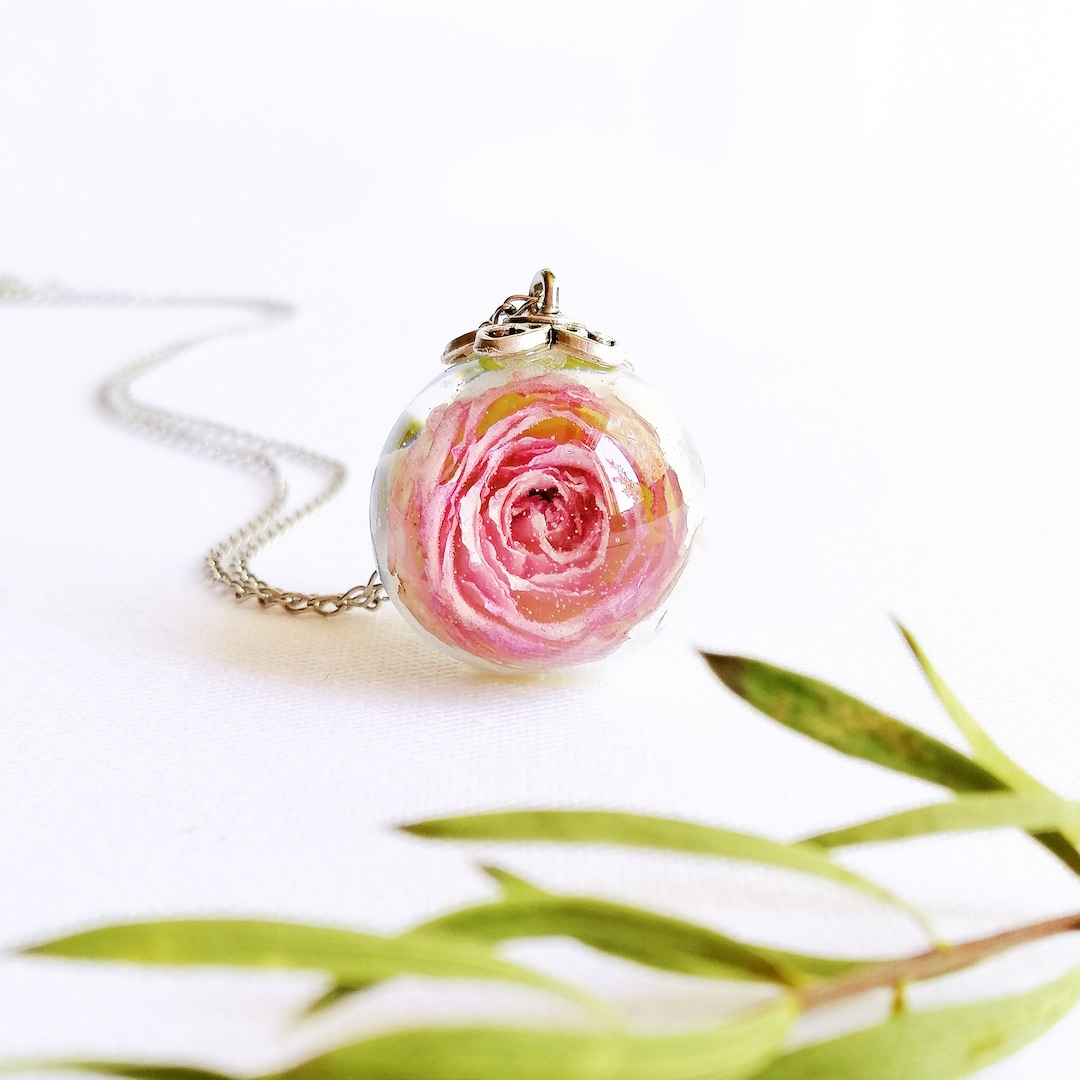 Light Pink Rose Necklace Real Rose Necklace Pink Rose Bud Etsy