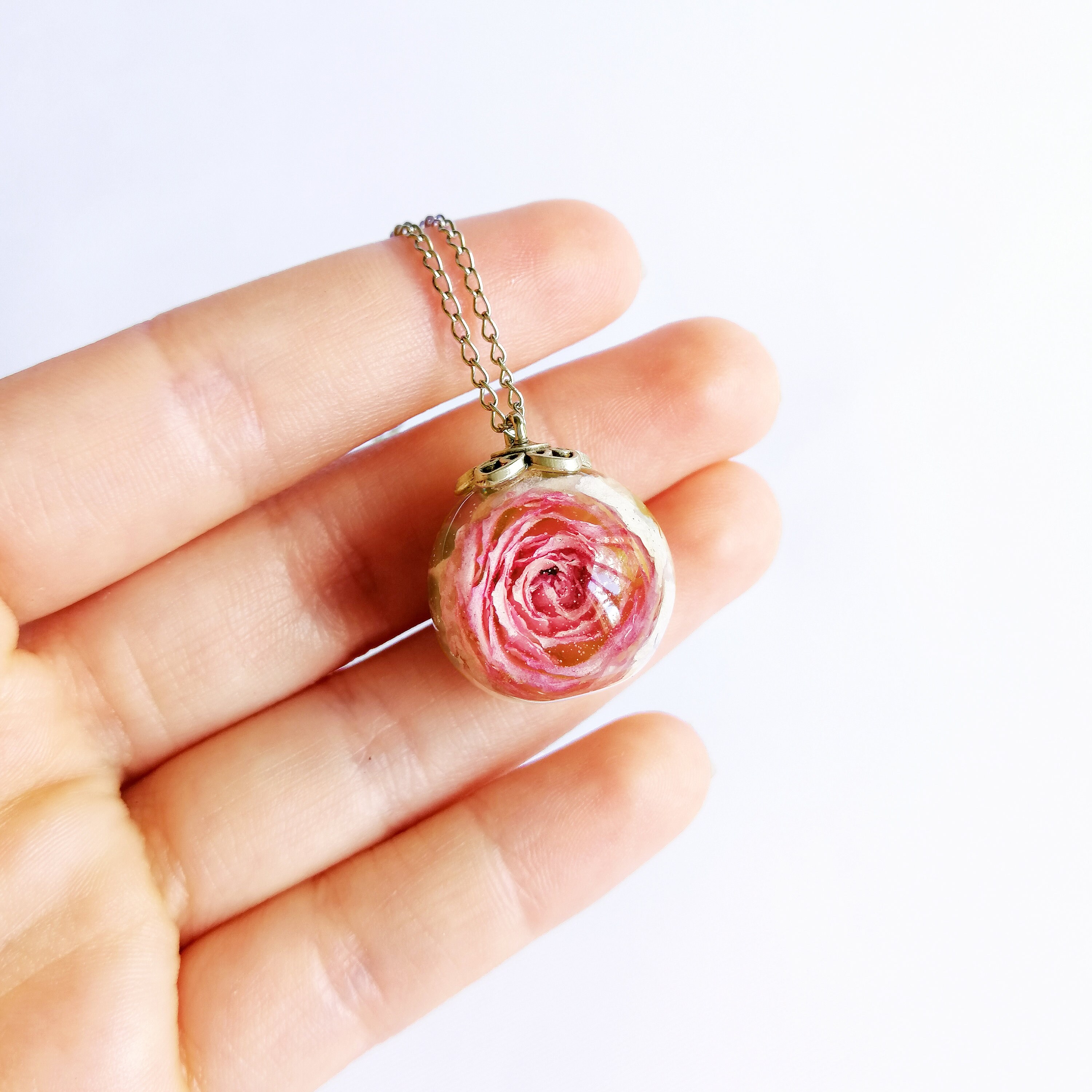 Light pink rose necklace Real Rose necklace Pink rose bud | Etsy