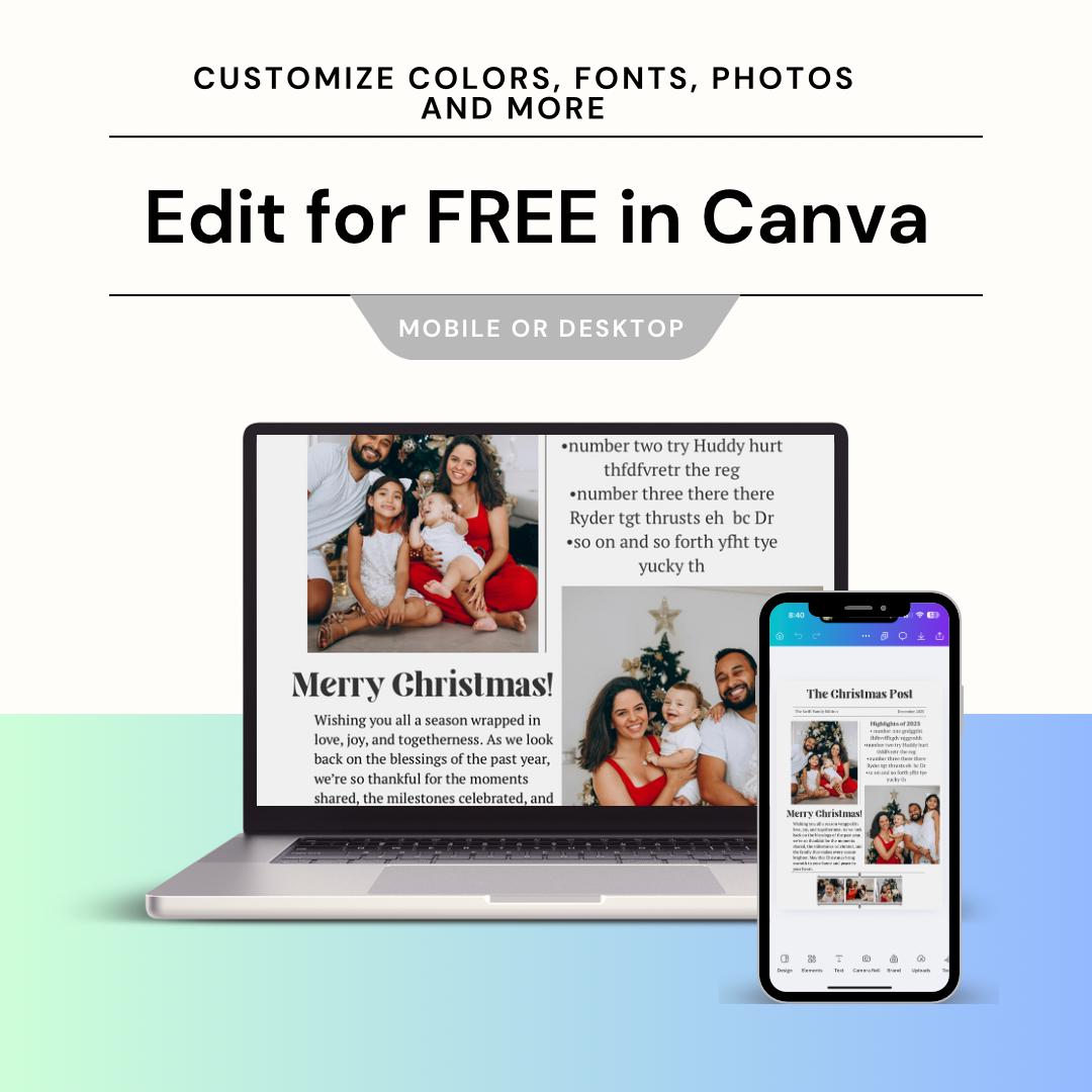 Editable Christmas Newsletter Template, Family Year in Review (canva ...