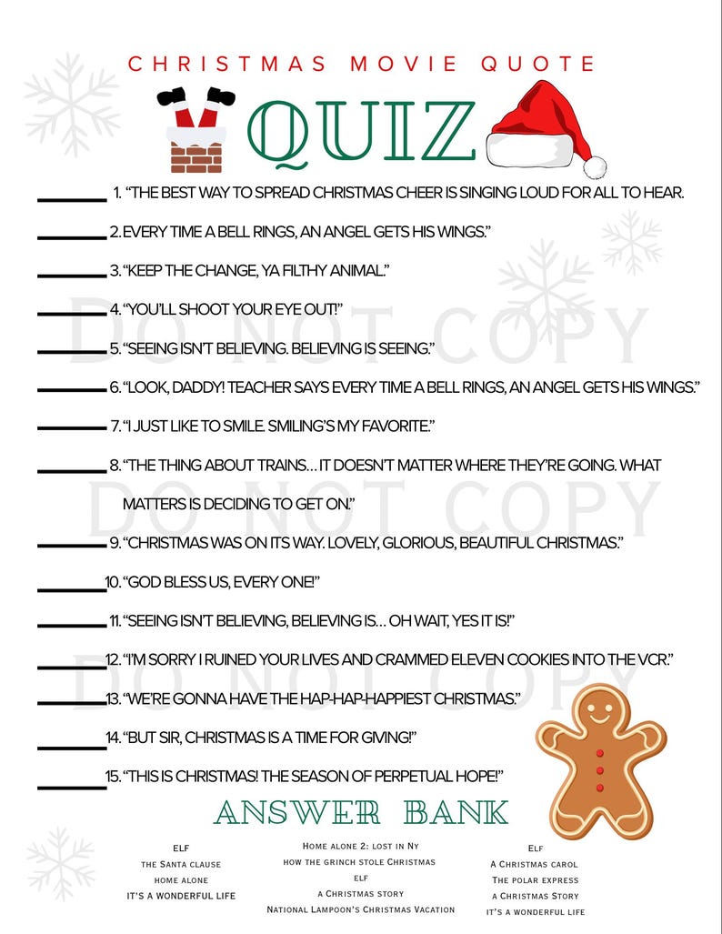 Christmas Movie Quote Trivia Game, Holiday Party (digital Download) - Etsy