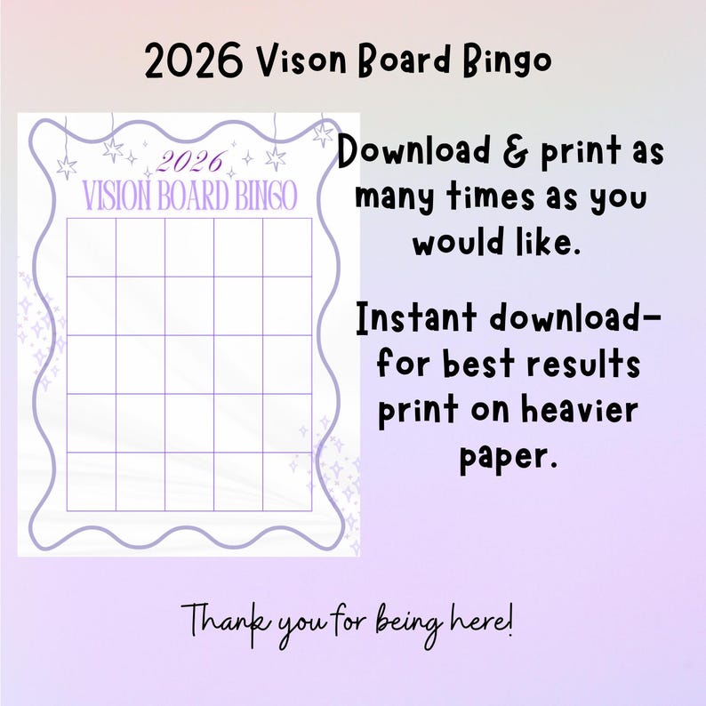Printable New Year Vision Board, 2026 New Year Bingo, New Year Party ...