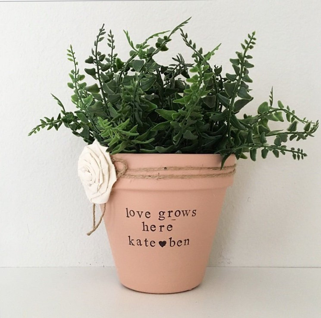 Love Grows Here Flower Pot, Personalized Flower Pot, Couples Gift ...