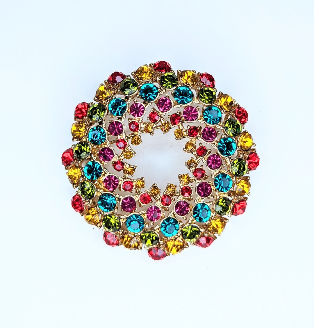 Signed Monet Rainbow Circle Brooch: Simulated Gemstone and Gold Tone - Etsy