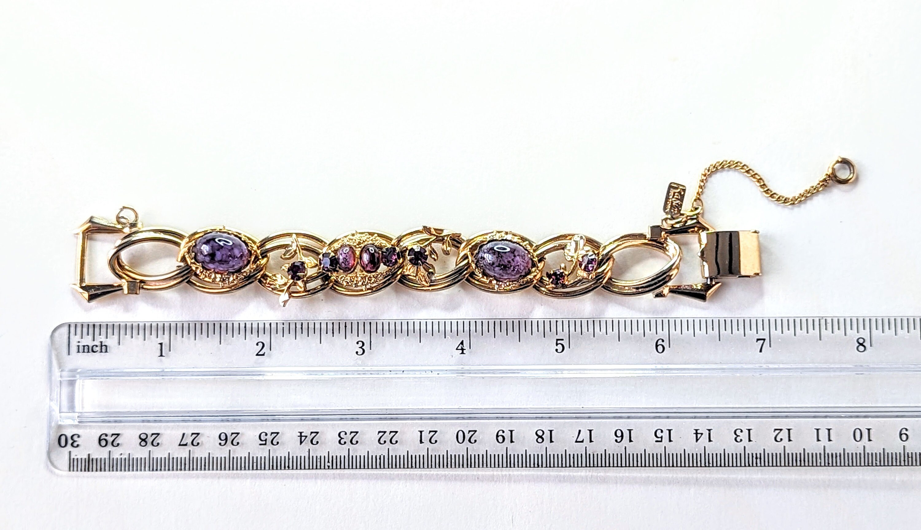 Signed Kafin NY Bracelet: Purple Moonglow Stones & Glass Rhinestones ...