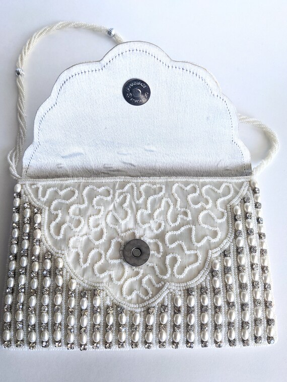 Vintage White Hand Beaded Satin Wedding/Evening purse - Gem
