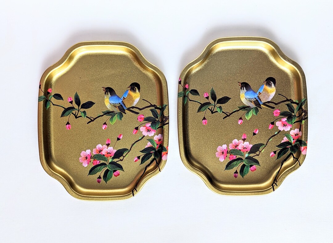 Signed Elite Tin Tray Sets (made in England) Golden Bird Motif - Etsy