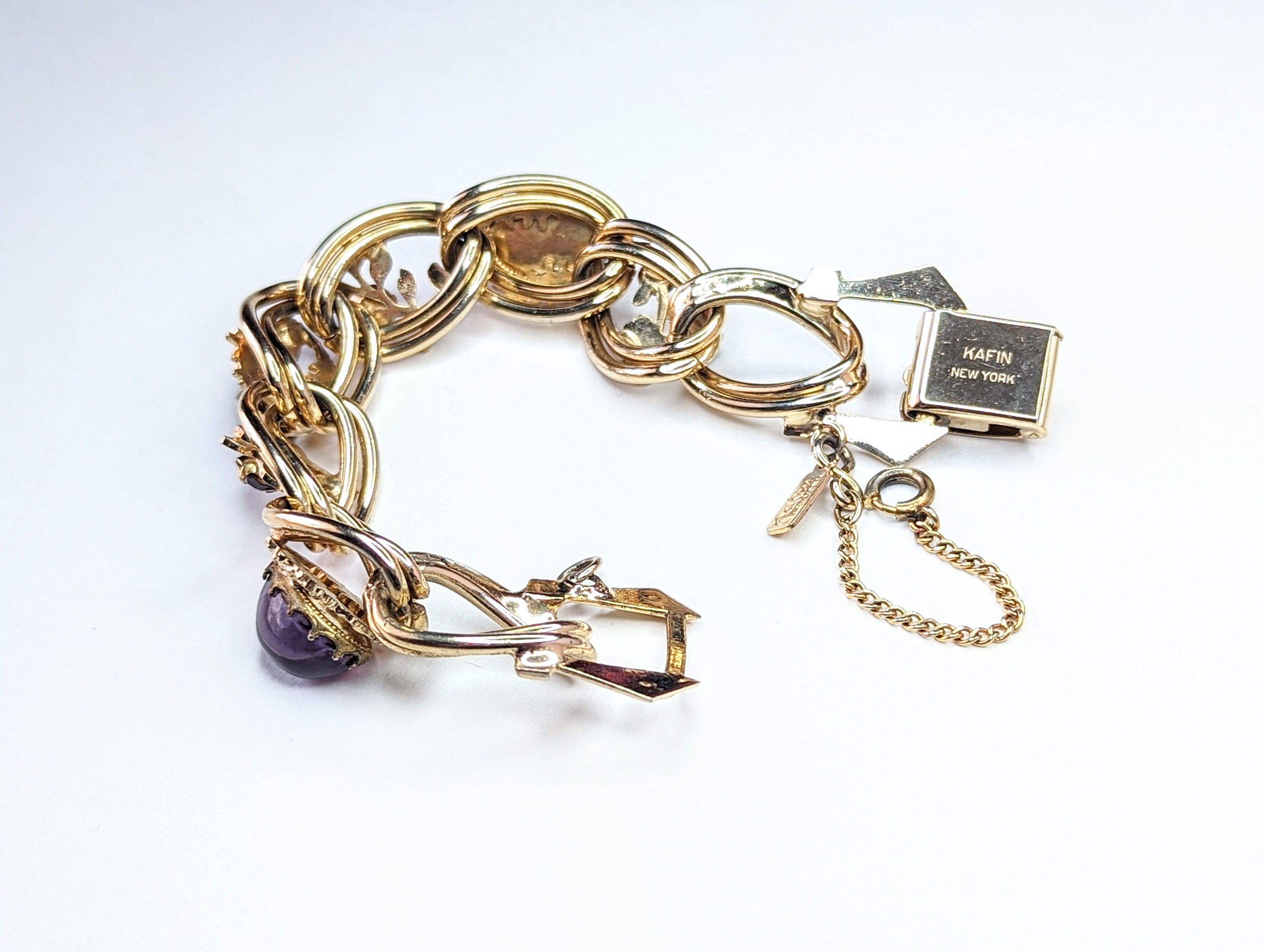 Signed Kafin NY Bracelet: Purple Moonglow Stones & Glass Rhinestones ...