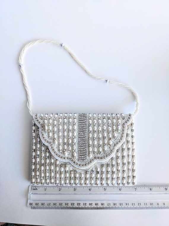 Vintage White Hand Beaded Satin Wedding/Evening purse - Gem