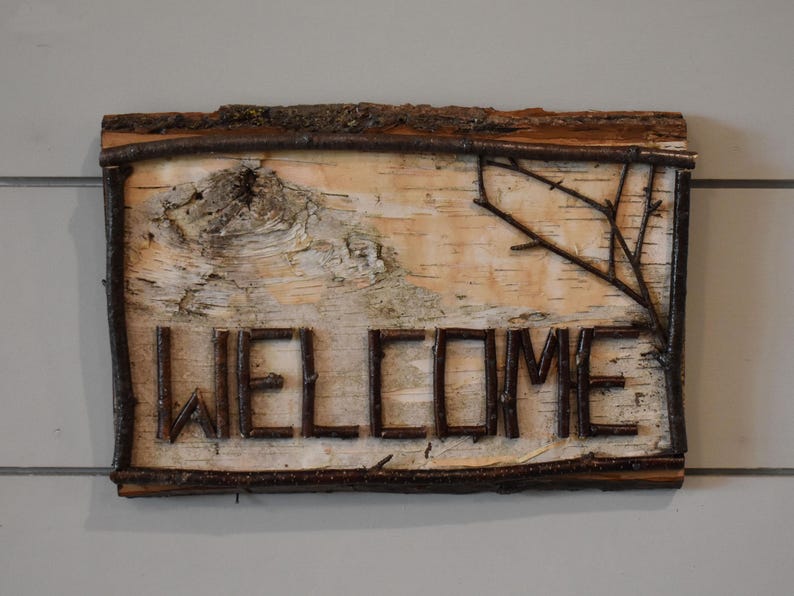 Adirondack Birch and Wood "welcome" Sign - Etsy