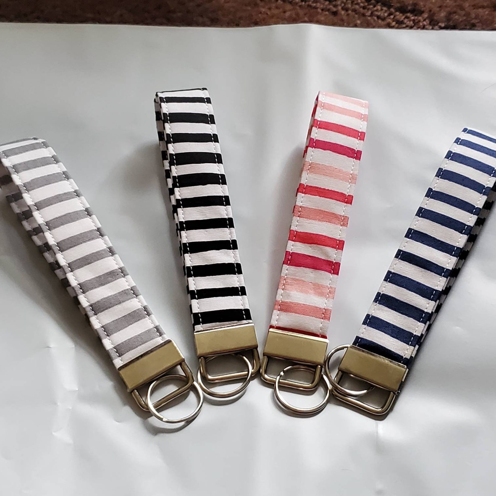 Striped Wristlet Key Fob Keychain Over the Wrist Hands | Etsy