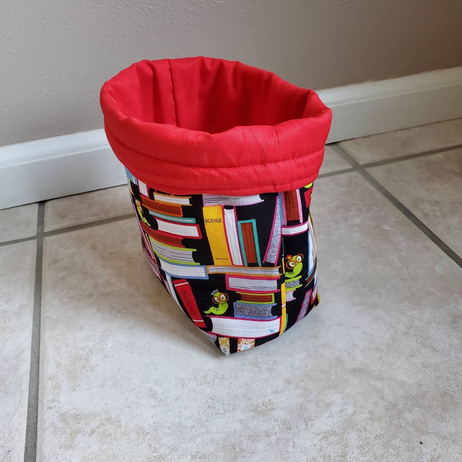 Bookworm Fabric Bag Basket Bin Bookstore Gift for Book - Etsy