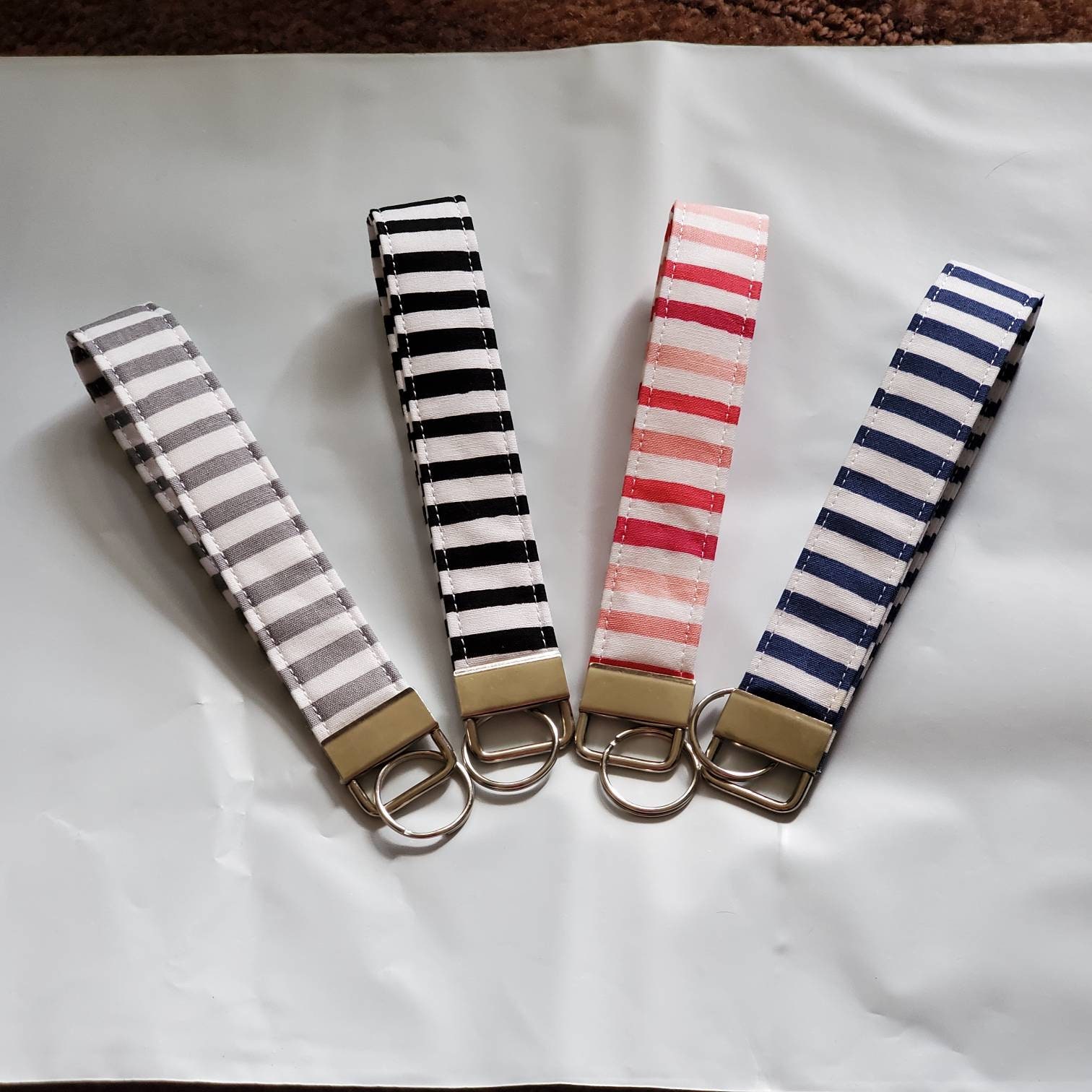 Striped Wristlet Key Fob Keychain Over the Wrist Hands | Etsy