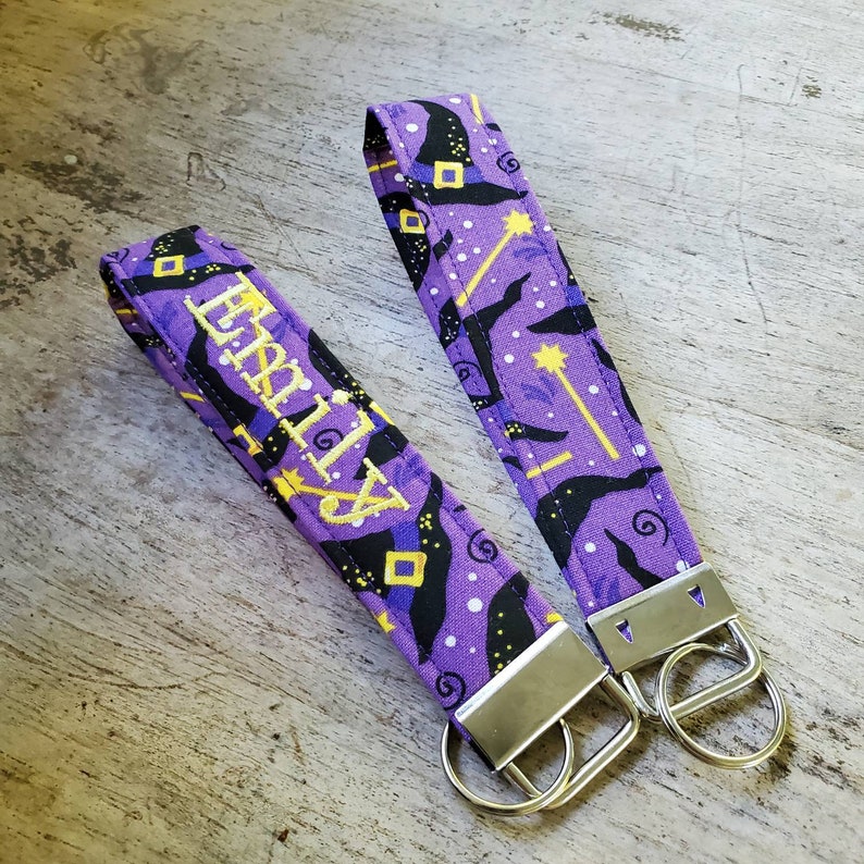 Embroidered Custom Wristlet Key Fob Keychain Witch Fabric - Etsy
