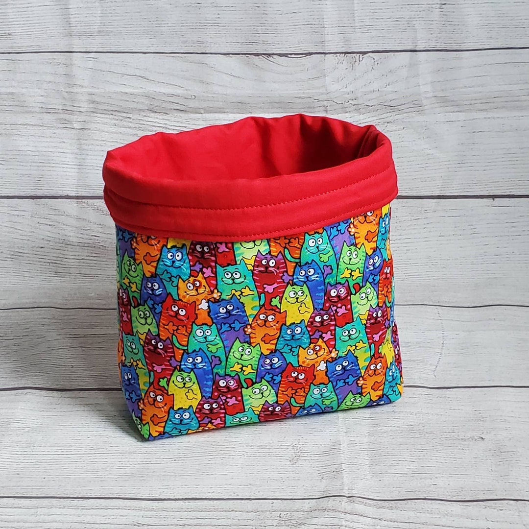 Cat Theme Fabric Bag Basket, Reversible Fabric Basket, Gift for Pet ...