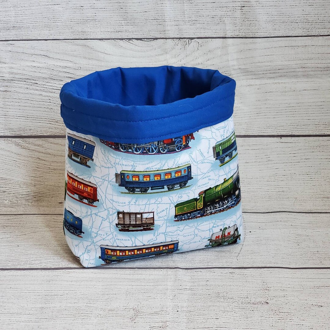 Train Locomotive Fabric Bag Basket, Small Fabric Basket, Transportation ...