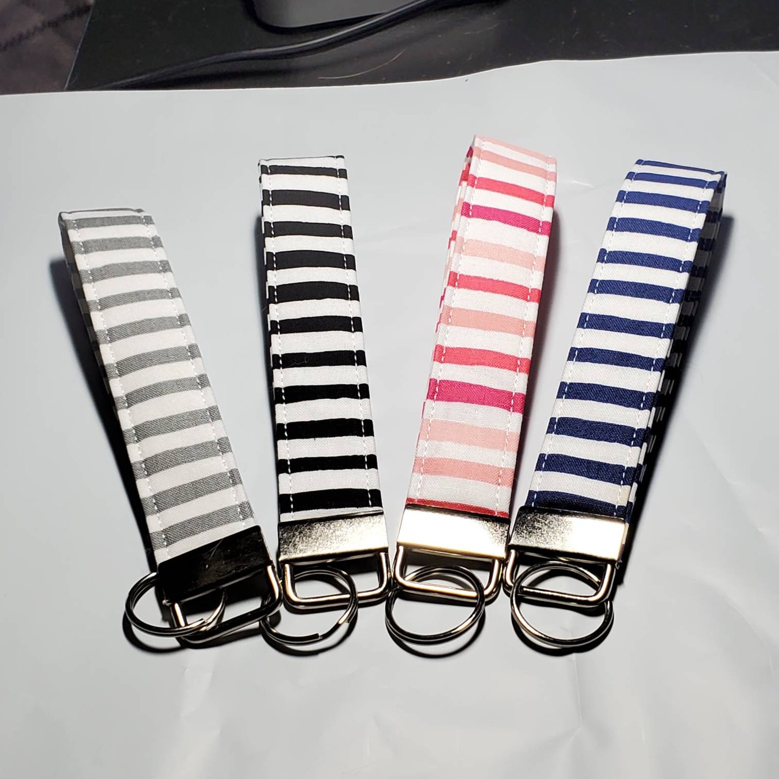 Striped Wristlet Key Fob Keychain Over the Wrist Hands | Etsy