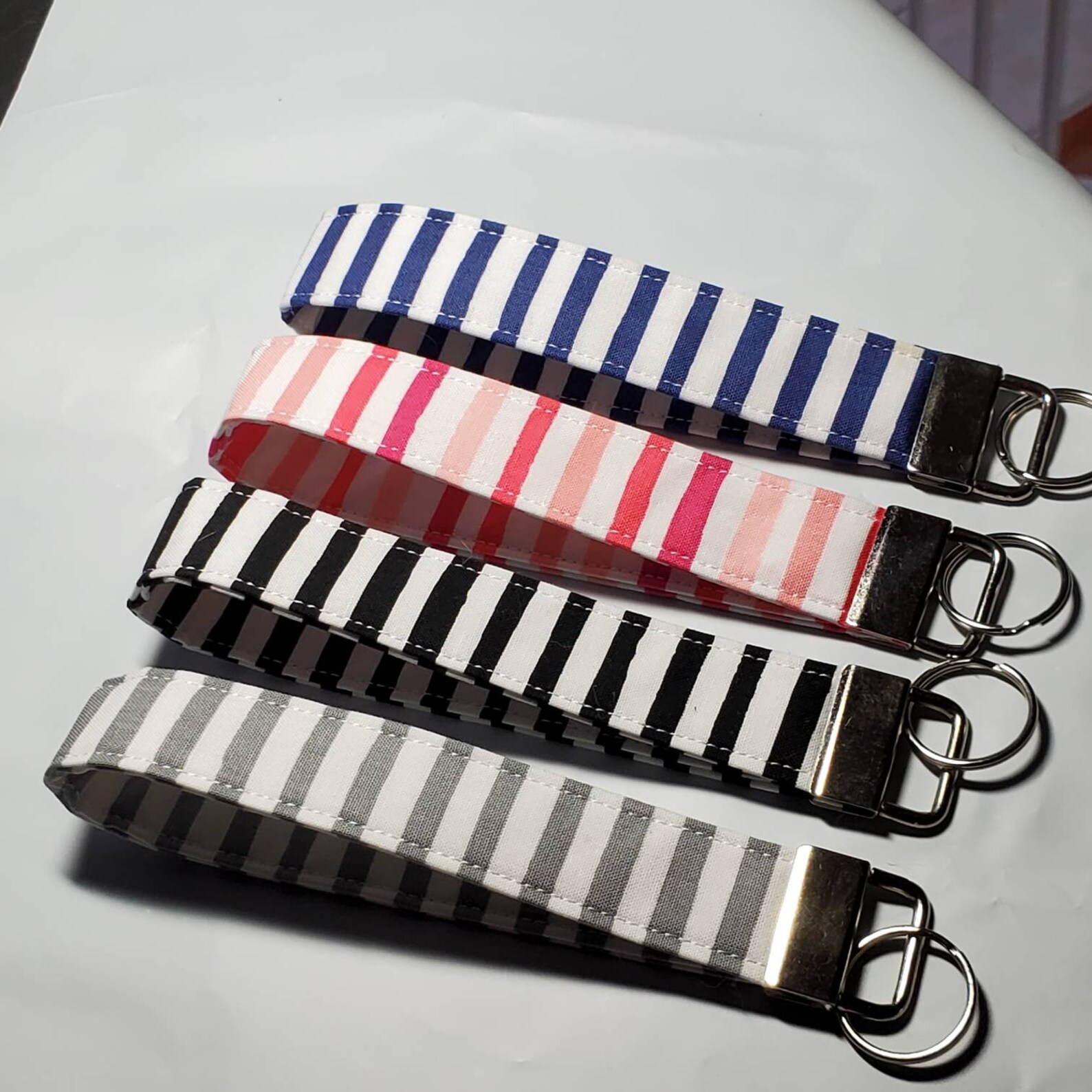Striped Wristlet Key Fob Keychain Over the Wrist Hands | Etsy