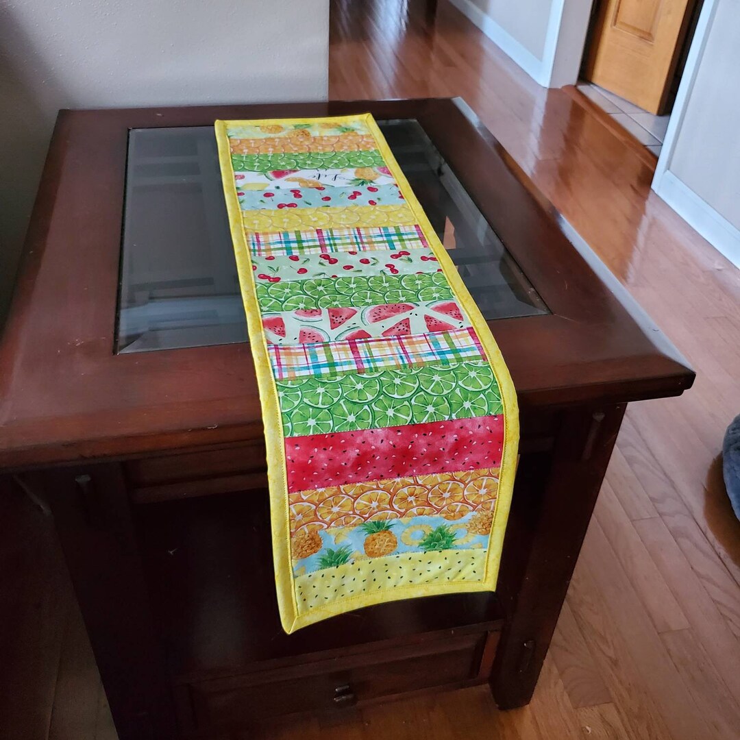 Quilted Summer Fruit Theme Table Runner, Summer Table Topper, Lemon ...
