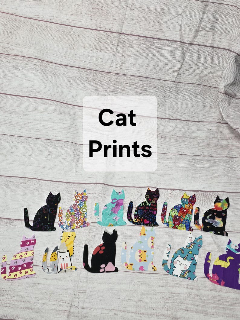 Die Cut Fabric Cats, Set of 20, Generic and Cat Prints, Precut Quilting ...