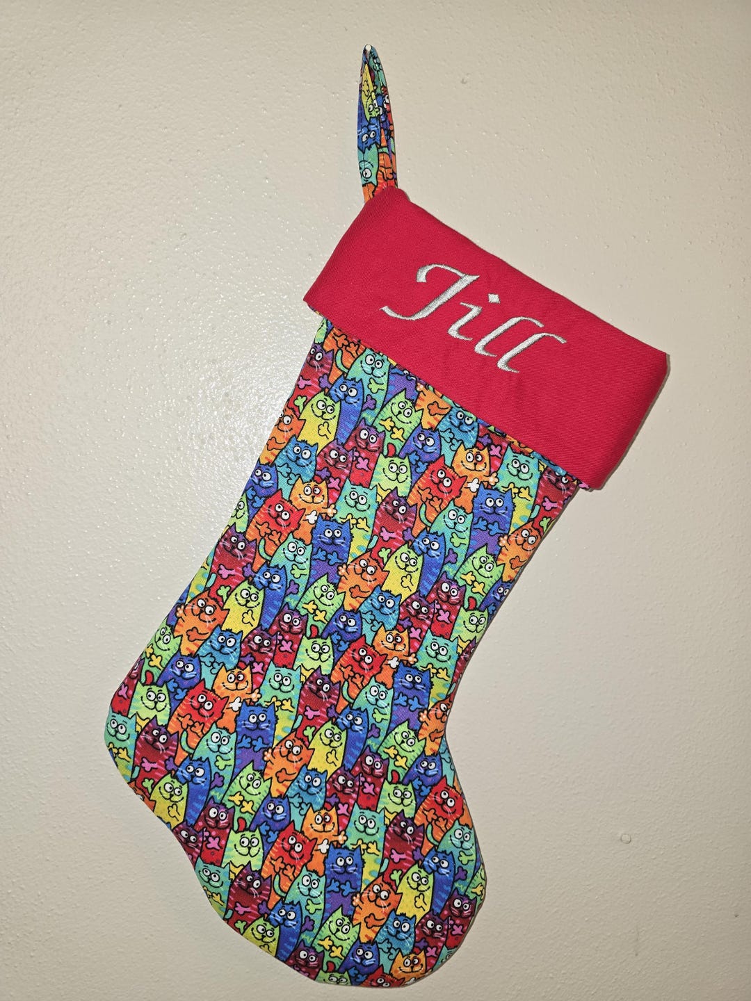 Personalized Cat Lover Christmas Stocking, Custom Name Embroidered ...