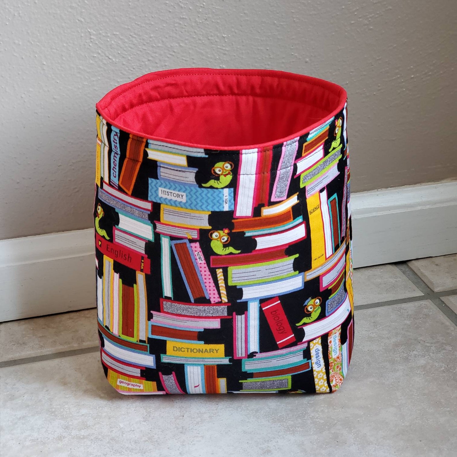 Bookworm Fabric Bag Basket Bin, Bookstore, Gift for Book Lovers, Reader ...