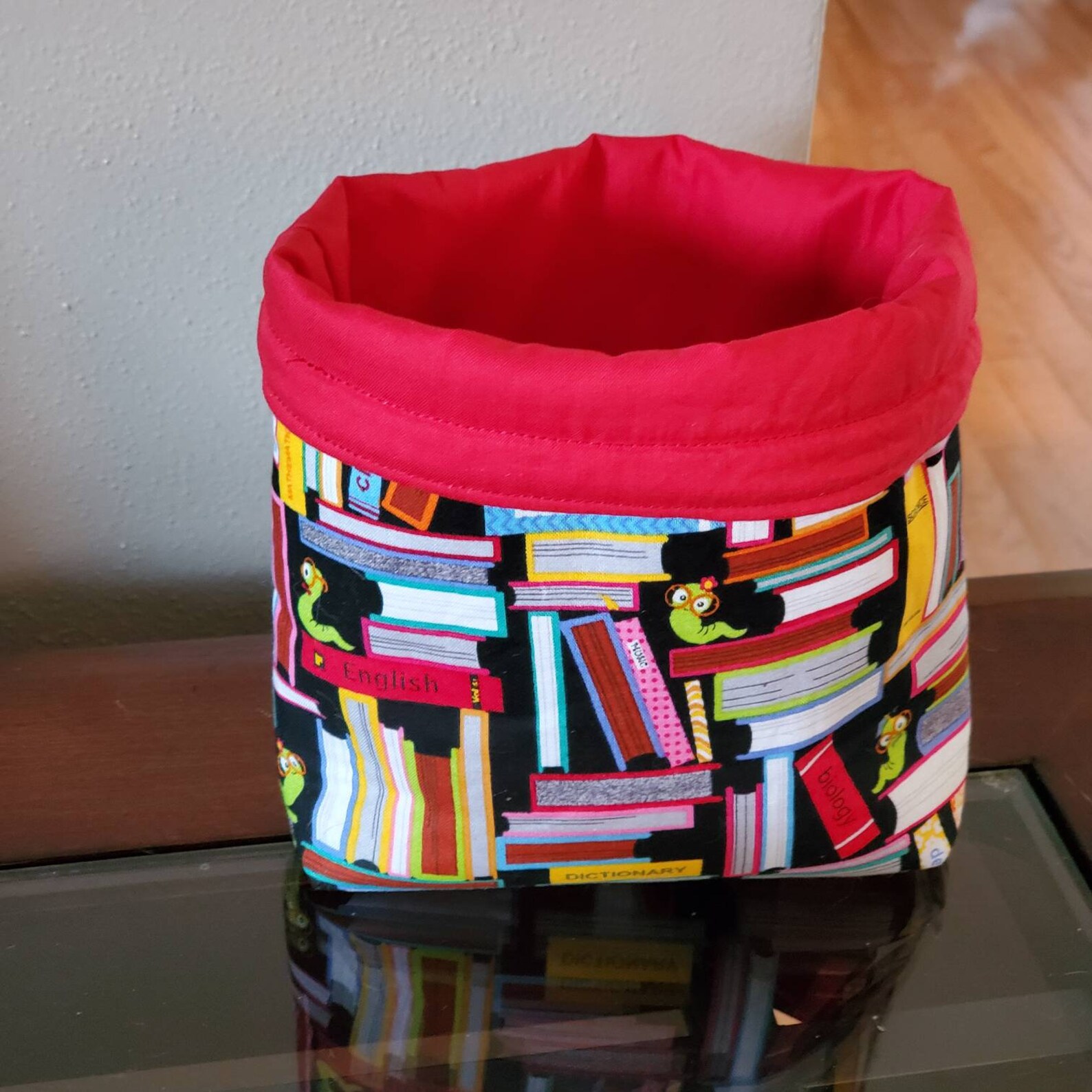 Bookworm Fabric Bag Basket Bin, Bookstore, Gift for Book Lovers, Reader ...