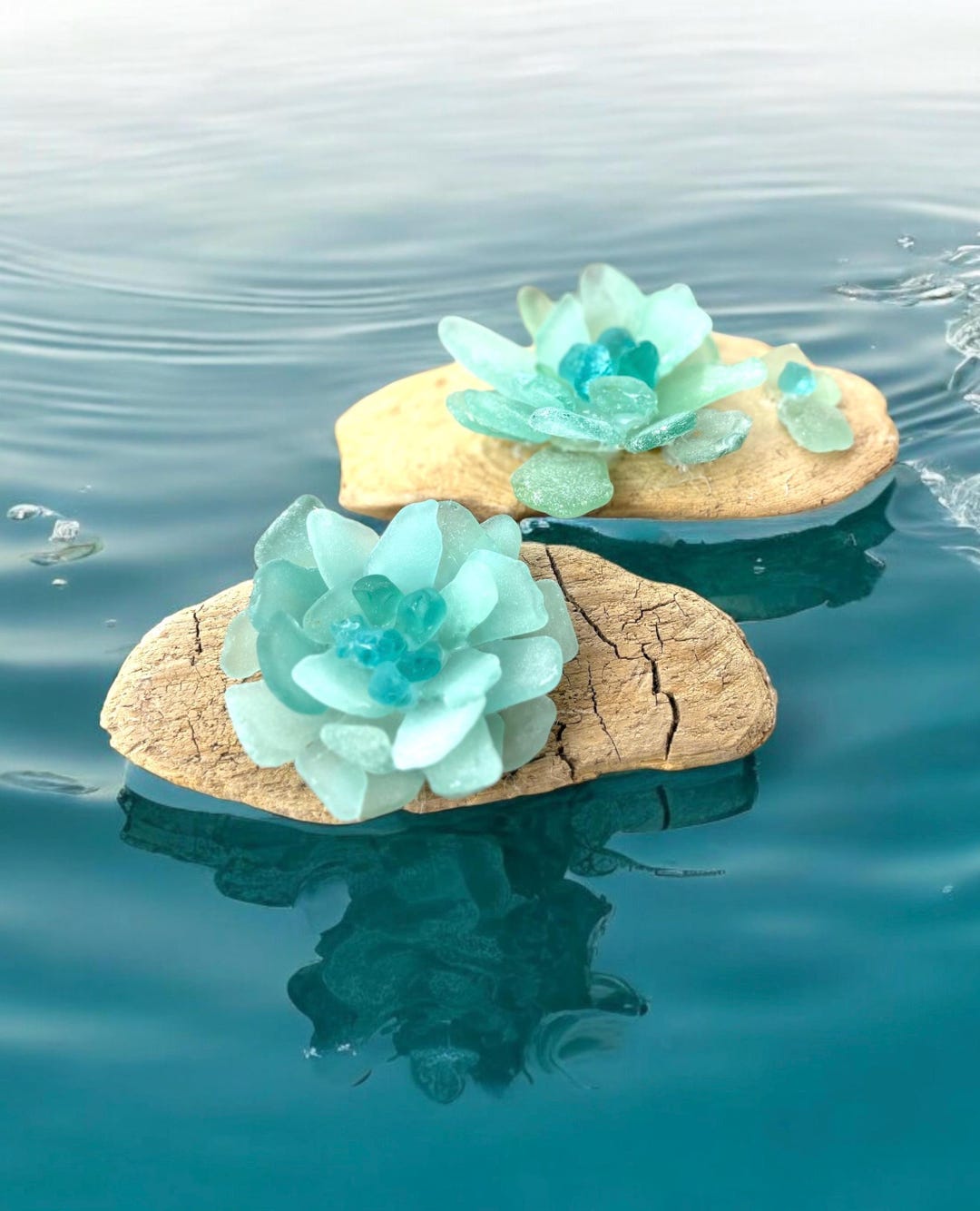 Surf Tumbled Turquoise Aqua Sea Glass Succulents/flowers With Bright ...