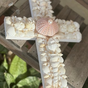 Shells of Love Wooden Cross, Boasting Intricate Seashells, Pearls With ...