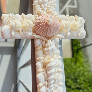Shells of Love Wooden Cross, Boasting Intricate Seashells, Pearls With ...