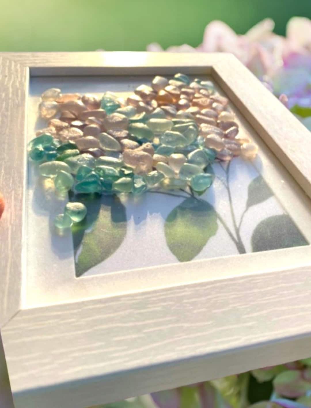 5x7 Framed Hydrangea Flower Sea Glass Picture. Beautiful Rare Lavender ...