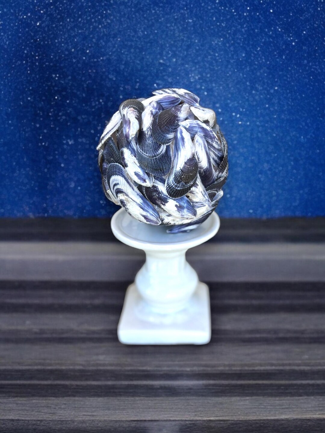 Bluish Purple Mussel Shell Orb on White Ceramic Candle Holder - Etsy