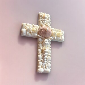 Shells of Love Wooden Cross, Boasting Intricate Seashells, Pearls With ...