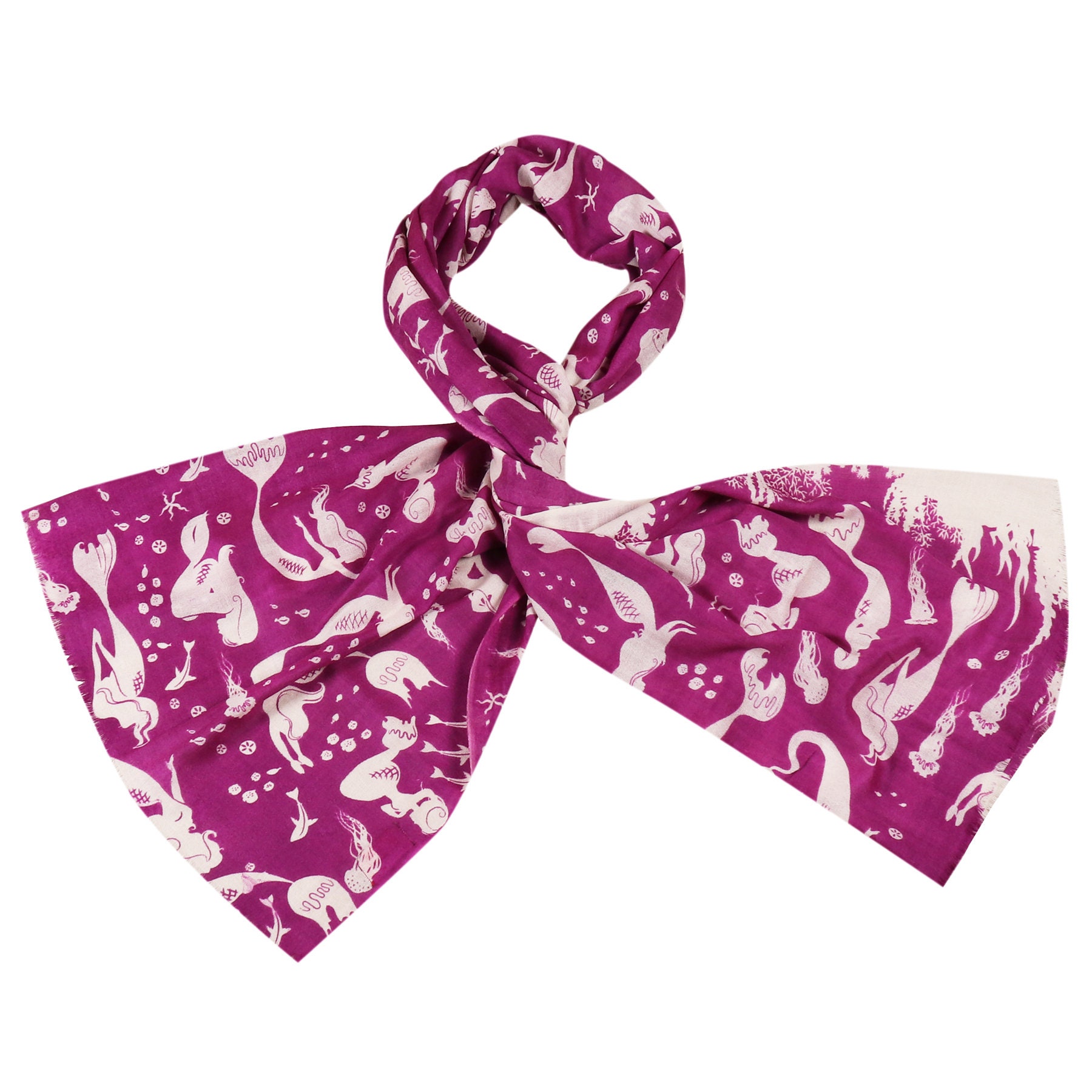 Mermaid Print Merino Wool Scarf – Ocean Fantasy Boho Wrap - Etsy