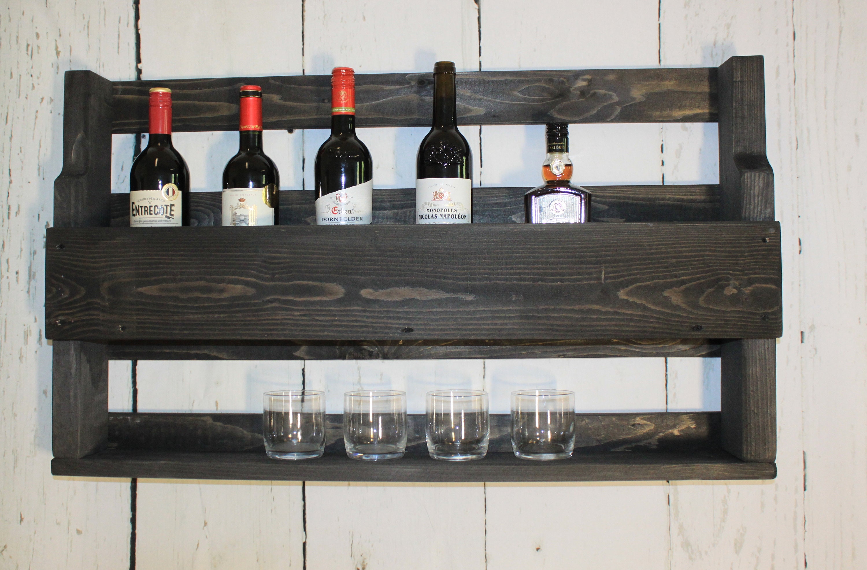 Whiskey shelf wine glass whiskey glass holder bottle rack wood black ...